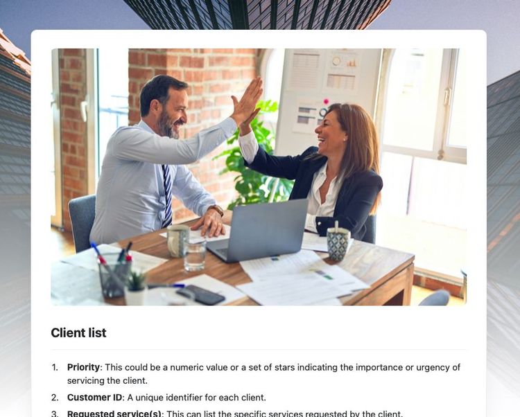 Client list | Free Craft Template