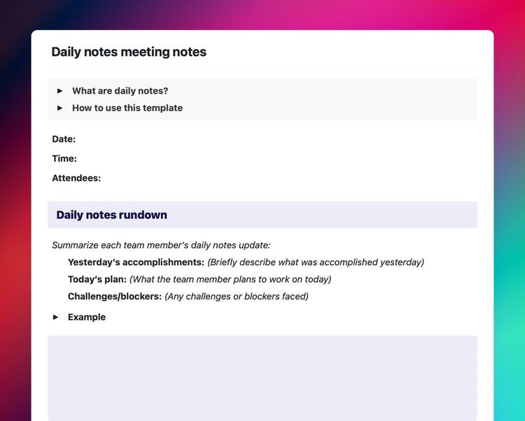 Daily notes meeting notes | Free Craft Template