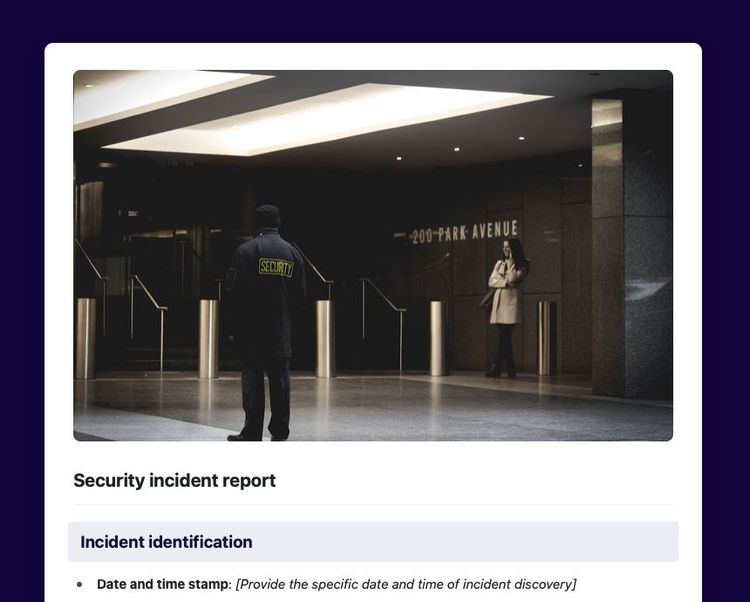Security incident report | Free Craft Template