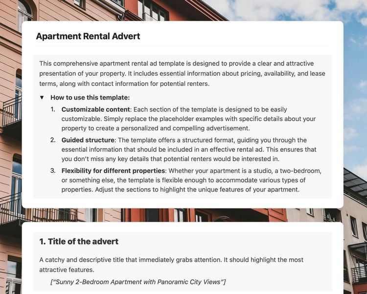Apartment rental advert | Free Craft Template