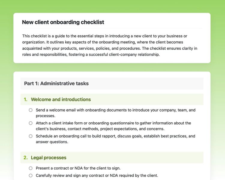 New Client Onboarding Checklist Free Craft Template