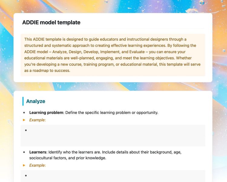 Addie Model Template Free Craft Template