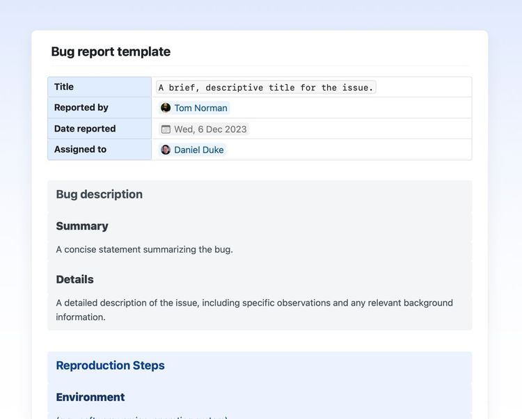 Bug report template | Free Craft Template