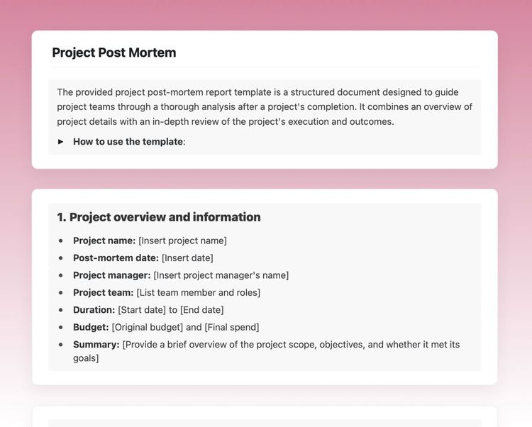 Project post mortem | Free Craft Template
