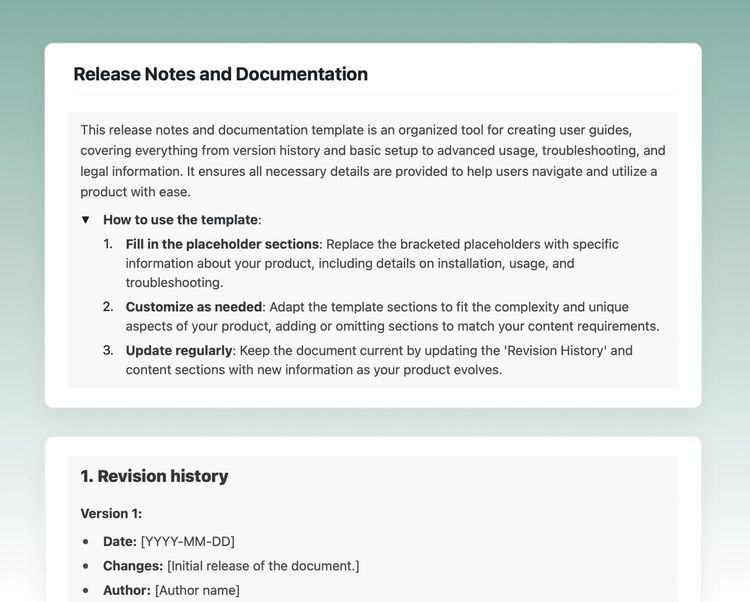 Release notes and documentation | Free Craft Template
