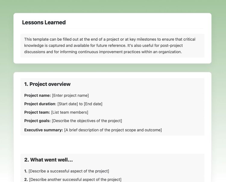 Lessons learned template | Free Craft Template