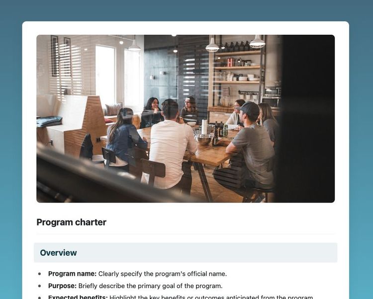 Program charter | Free Craft Template