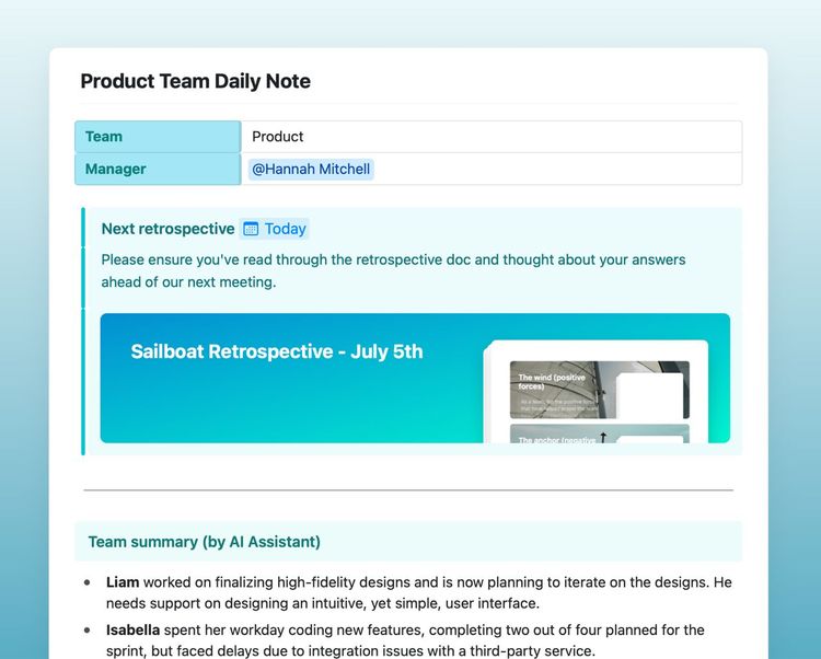 Product team daily note | Free Craft Template