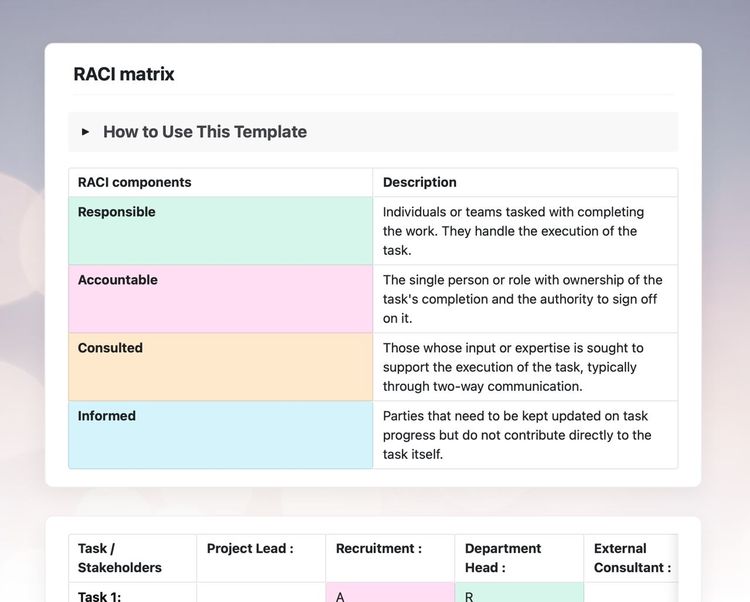 RACI matrix | Free Craft Template