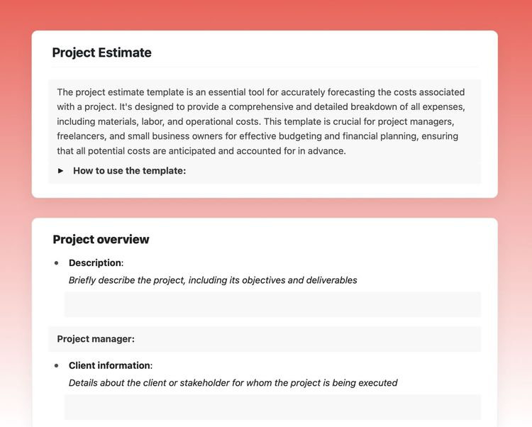 Project estimate | Free Craft Template