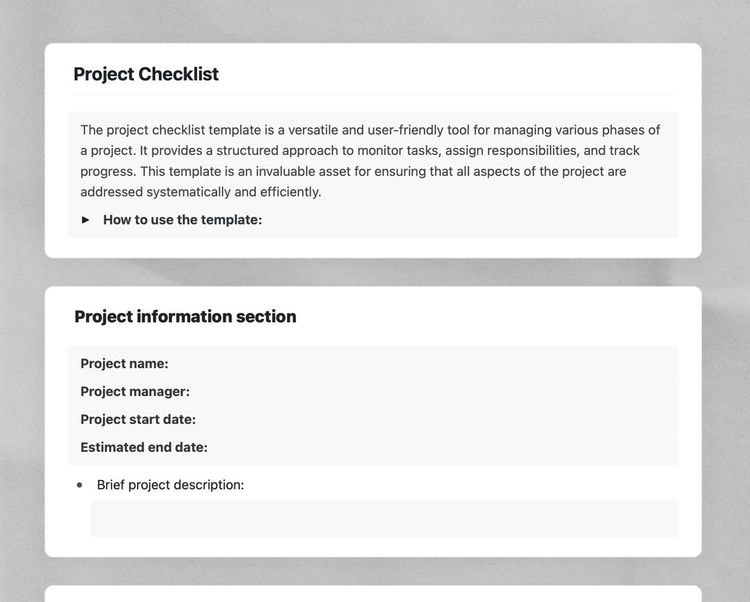 Project checklist | Free Craft Template
