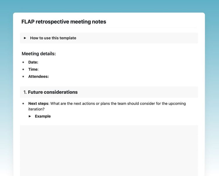 FLAP retrospective meeting notes | Free Craft Template