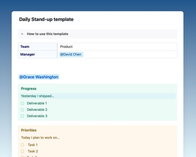 Daily standup notes | Free Craft Template