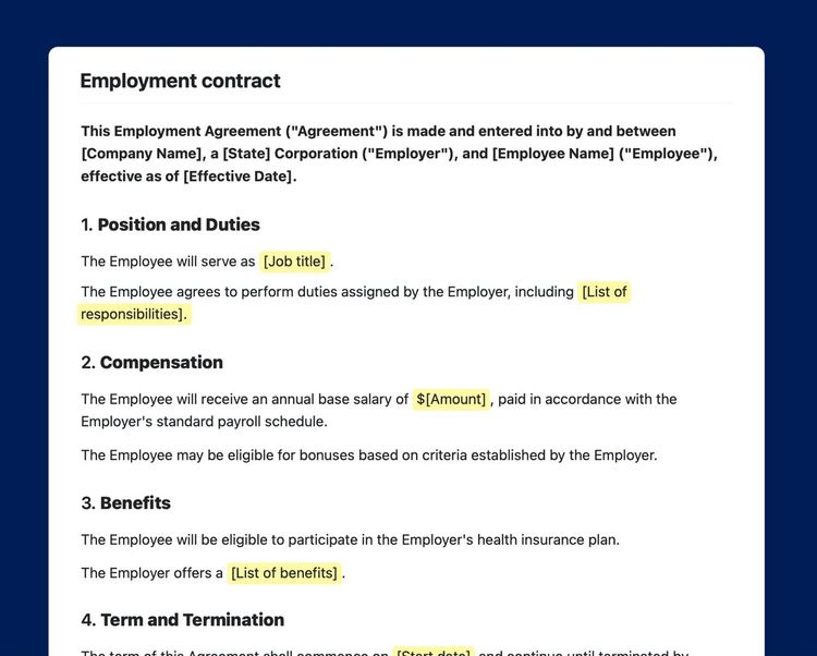 Employment contract | Free Craft Template
