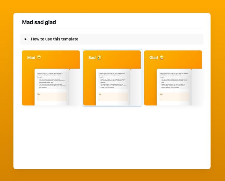 Mad sad glad retrospective | Free Craft Template