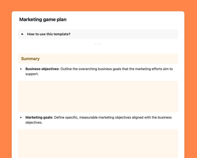 Marketing game plan | Free Craft Template