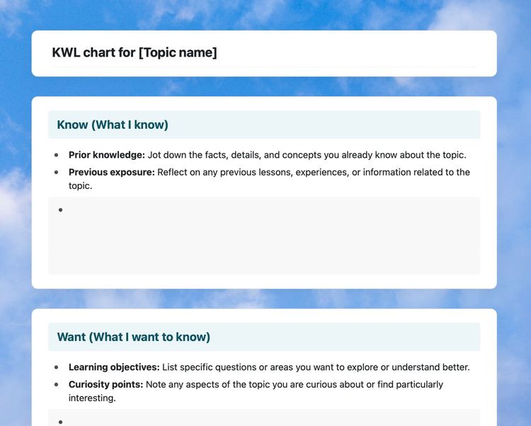 KWL chart | Free Craft Template
