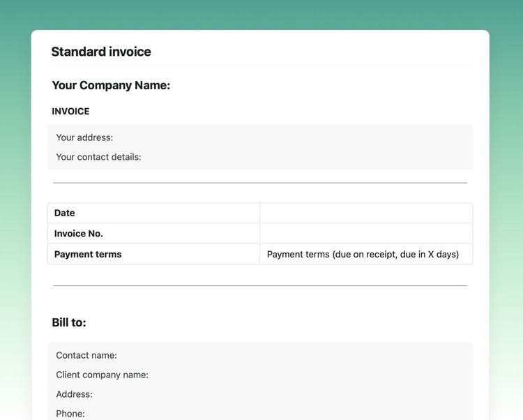 Standard invoice | Free Craft Template