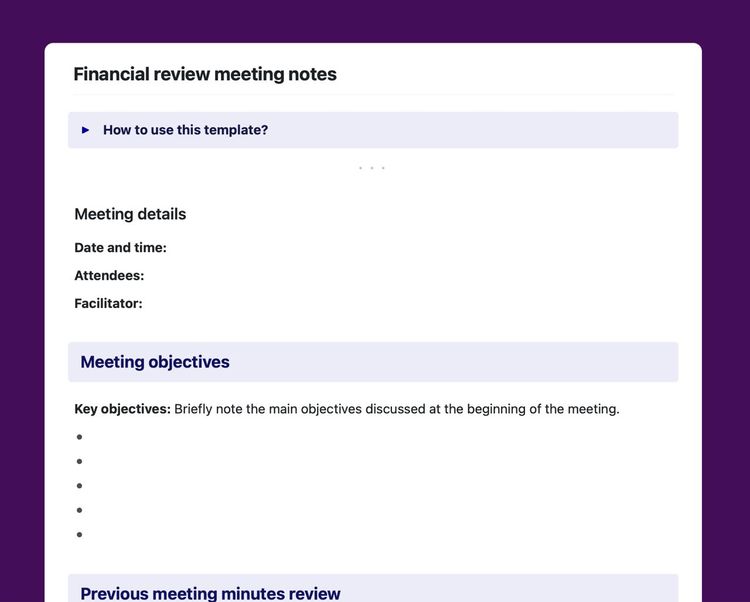 Financial review meeting notes | Free Craft Template