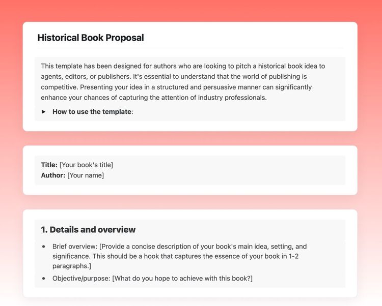 Historical book proposal | Free Craft Template
