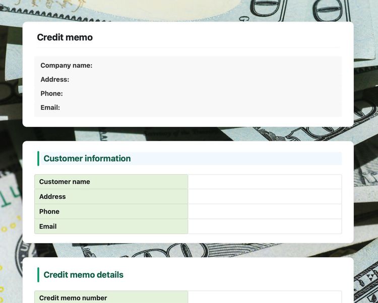 Credit memo | Free Craft Template