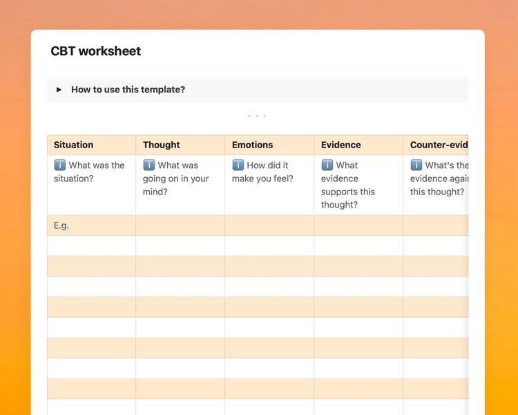 CBT worksheet | Free Craft Template