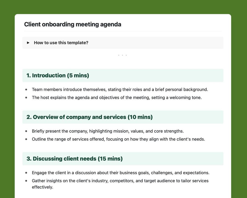 Onboarding Agenda Template