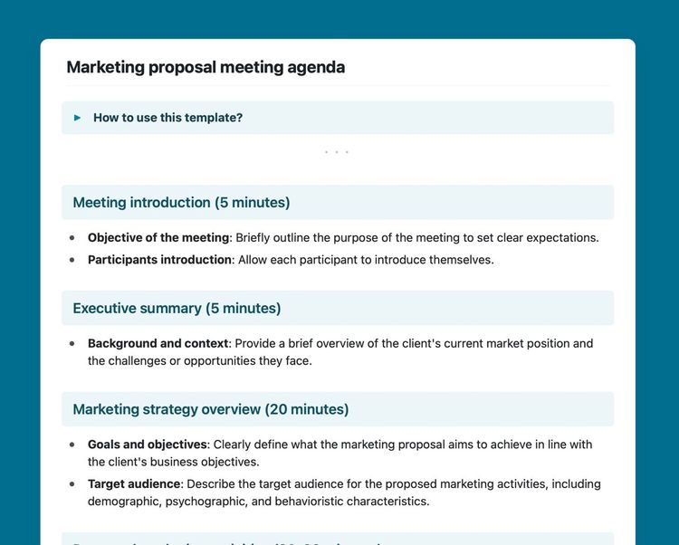 Marketing proposal meeting agenda | Free Craft Template