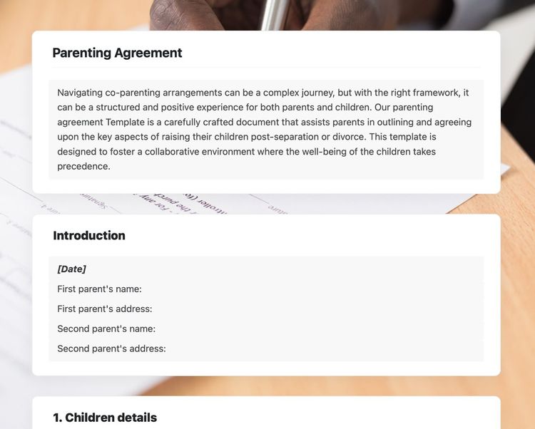 Parenting agreement | Free Craft Template