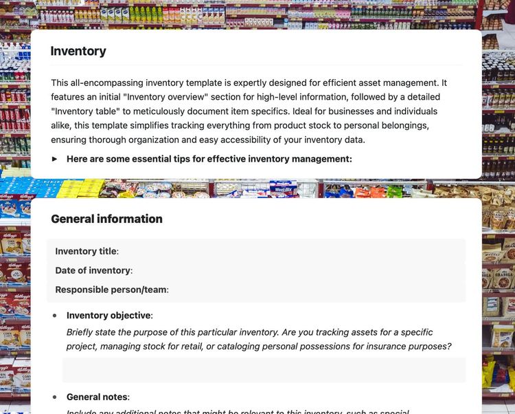 Inventory | Free Craft Template