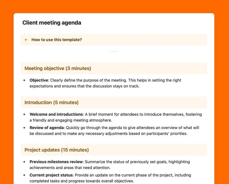 Client meeting agenda | Free Craft Template