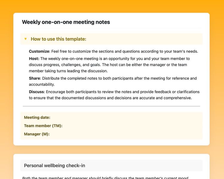 Weekly one-on-one meeting notes | Free Craft Template