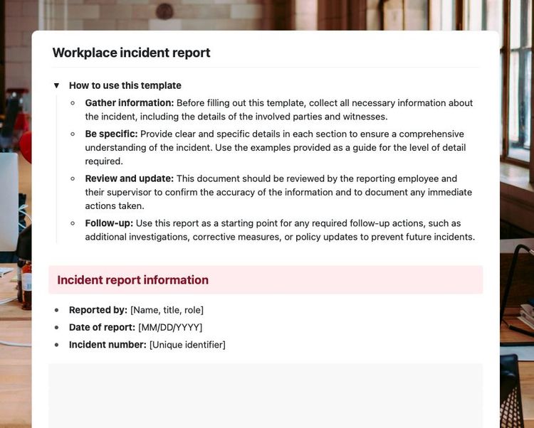 Workplace incident report | Free Craft Template