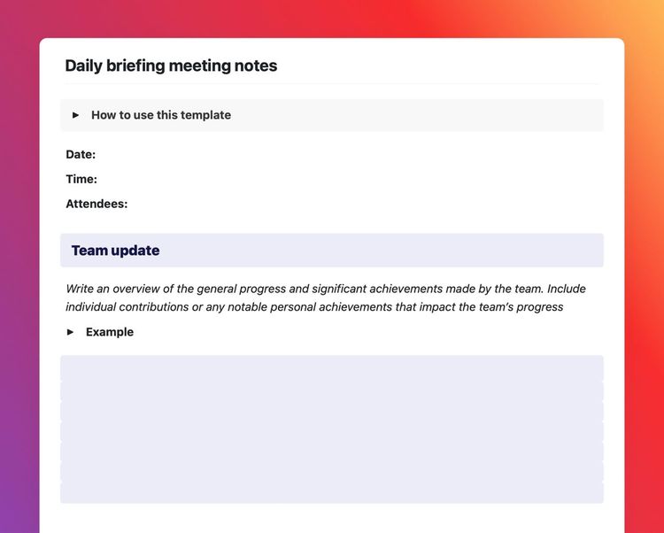 Daily briefing meeting notes | Free Craft Template