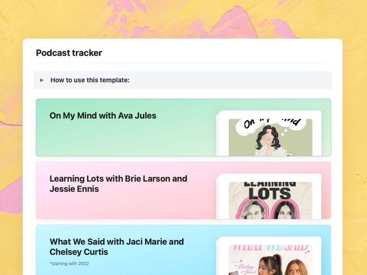 Podcast Tracker | Free Craft Template