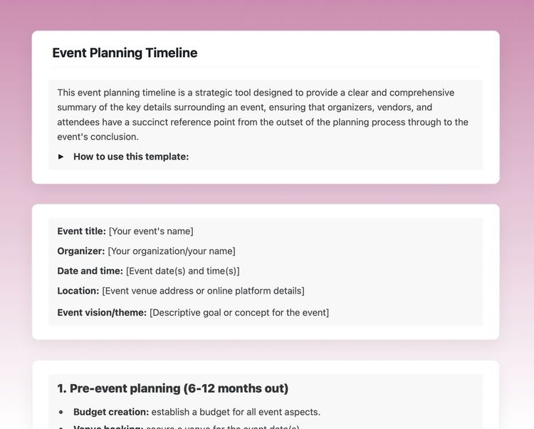 Event planning timeline | Free Craft Template