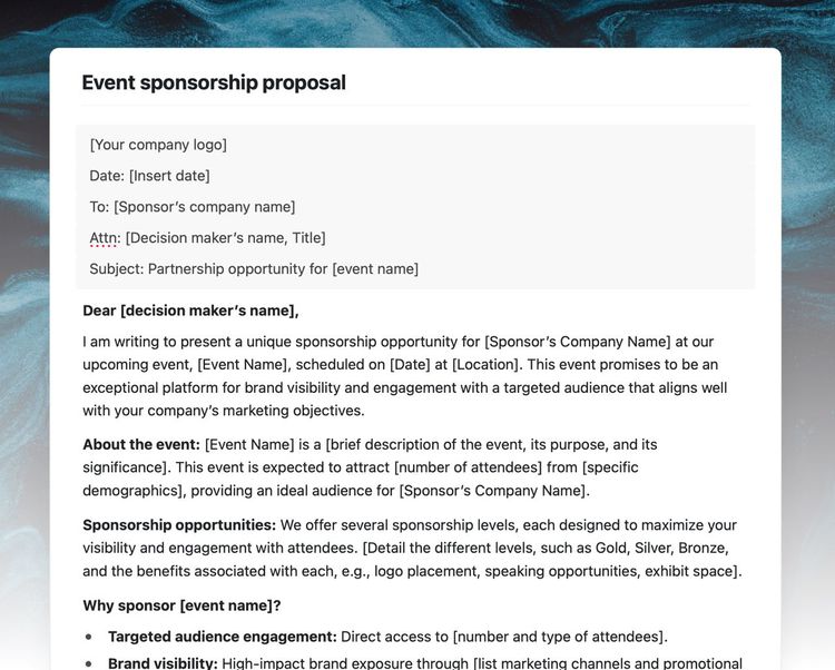 Event sponsorship proposal | Free Craft Template