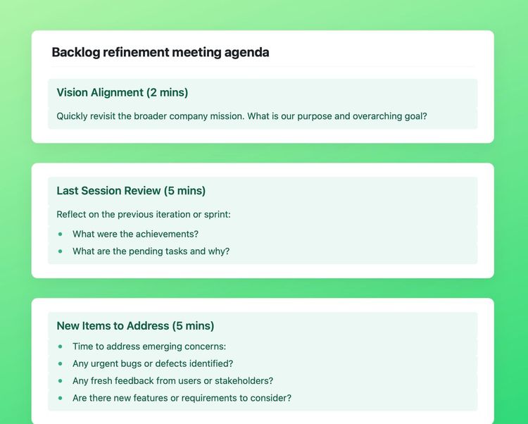 Backlog refinement meeting agenda | Free Craft Template
