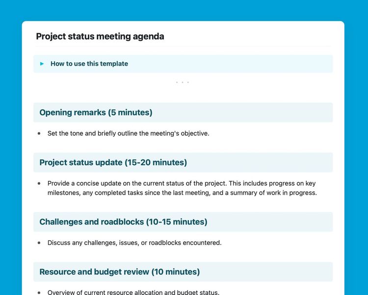 Project status meeting agenda | Free Craft Template