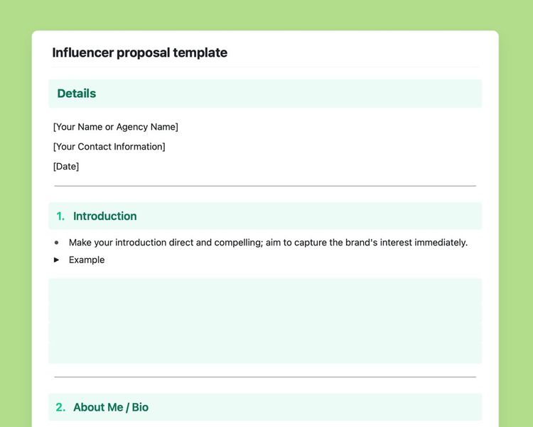 Influencer proposal | Free Craft Template