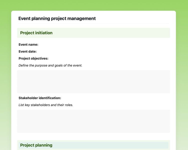 Event planning project management | Free Craft Template