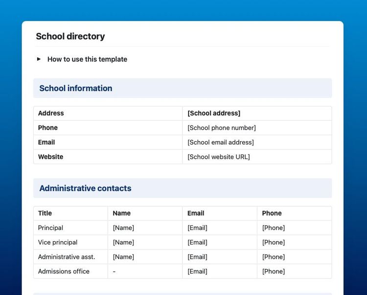 School directory | Free Craft Template
