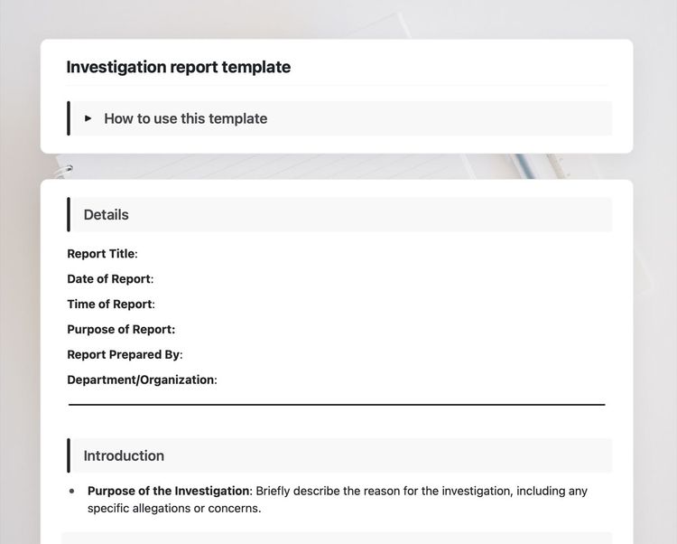 Investigation report | Free Craft Template