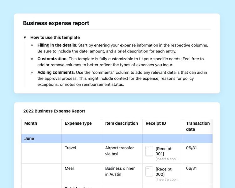 Business expense report | Free Craft Template