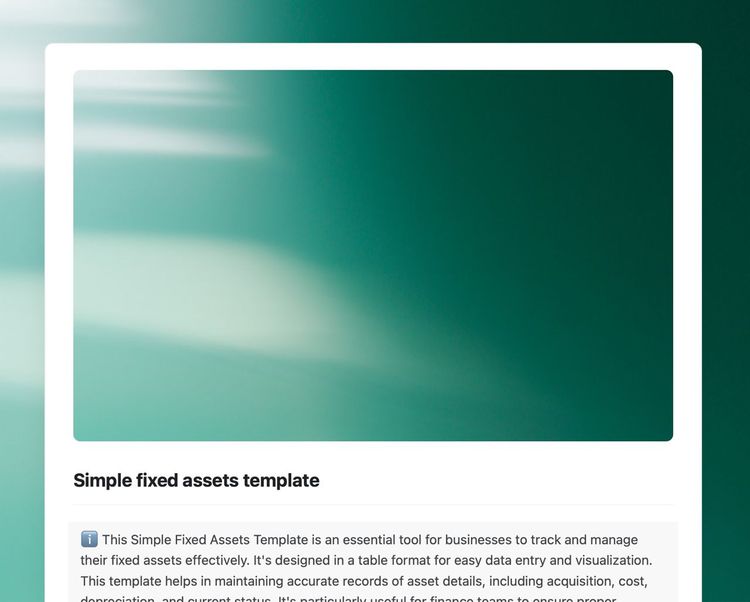 Simple fixed asset template | Free Craft Template