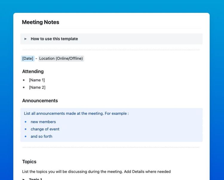 Simple meeting notes | Free Craft Template