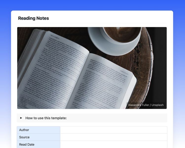 Reading Notes Template | Craft