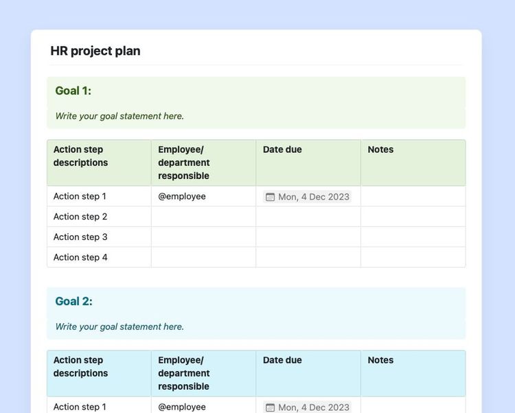 HR project plan | Free Craft Template