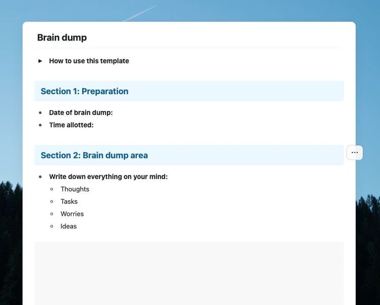 Brain dump | Free Craft Template