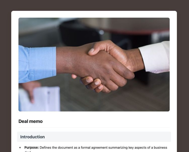 Deal memo | Free Craft Template